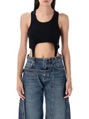 JEAN PAUL GAULTIER Cotton Ribbed Crop Top - Black