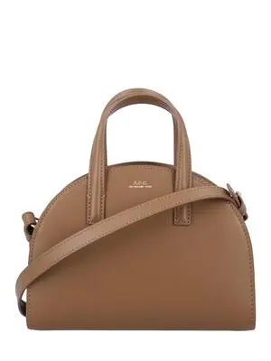 A.p.c. Leather Tote Demi Lune Small - Terre