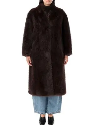SWORD 6644 Eco Fur Long Coat - Dark Coffee