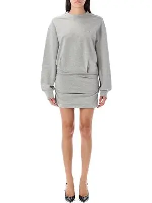 Attico Stretch Cotton Fleece Mini Dress - Melange Grey