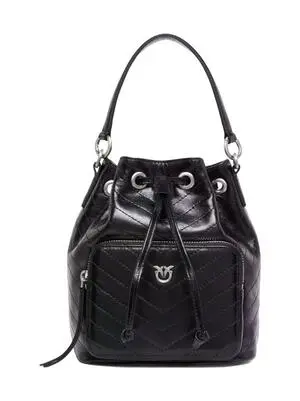 Pinko Quilted Leather Bucket Bag - Black