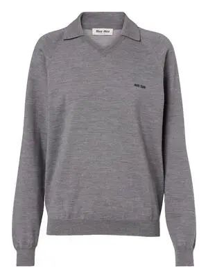 Miu Miu Miu Miu Virgin Wool Polo Sweater Grey