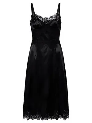 Dolce & Gabbana Lace-trimmed Satin Slip Dress - Black