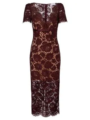 SELF-PORTRAIT Floral Lace Midi Dress - Burgundy