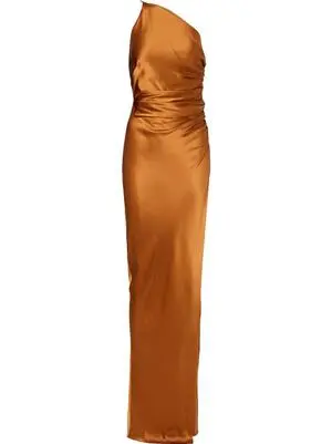 THE SEI Asymmetric Gathered Silk Gown - Brown