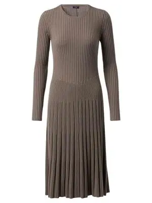 JOSEPH Ribbed-knit Pleated Wool Midi Dress - Brown