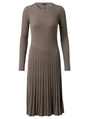 JOSEPH Ribbed-knit Pleated Wool Midi Dress - Brown