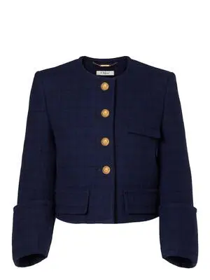 Chloé Checked Cropped Wool-blend Jacket - Blue
