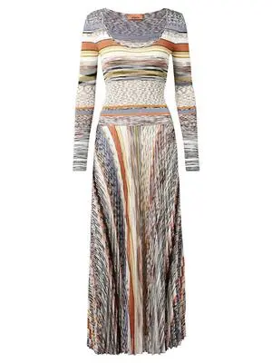 Missoni Knitted Pleated Striped Maxi Dress - Multicoloured