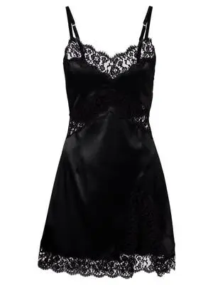 Dolce & Gabbana Lace-trimmed Satin Slip Dress - Black