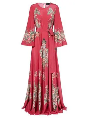 Etro Belted Printed Silk Maxi Dress - Red