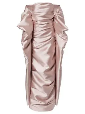 MARMAR HALIM Caped Satin Bustier Gown - Pink