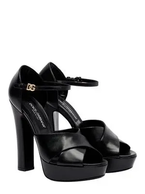 Dolce & Gabbana Leather Platform Sandals - Black