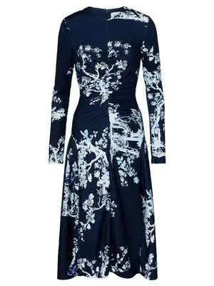 Erdem Floral Gathered Midi Dress - Blue