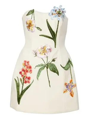 LEO LIN Rosario Embroidered Velvet Minidress - White
