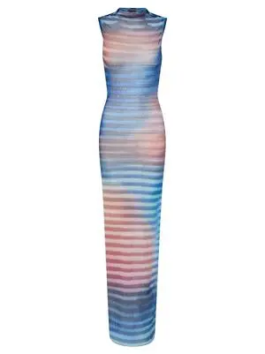 Jean Paul Gaultier Air Striped Tulle Maxi Dress - Blue