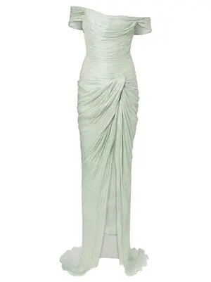 MARMAR HALIM Draped Off-shoulder Corset Gown - Green
