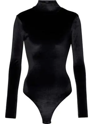 MUGLER Turtleneck Velvet Bodysuit - Black