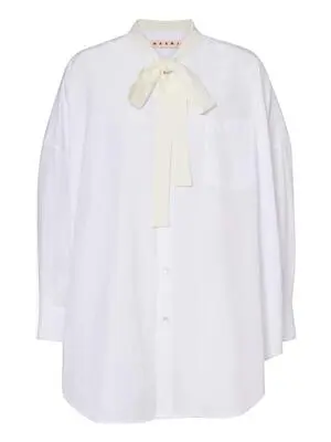 Marni Tie-neck Cotton Shirt Dress - White