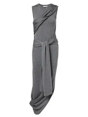 JW Anderson Knitted Tie-detailed Asymmetric Midi Dress - Grey