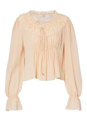 Chloé Shirred Cropped Silk Blouse - Pink