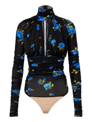 Blumarine Cutout Floral Jersey Bodysuit - Black
