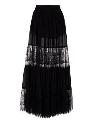 Chloé Lace-trimmed Tiered Silk Maxi Skirt - Black