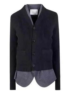 Sacai Ribbed Wool Cardigan - Black