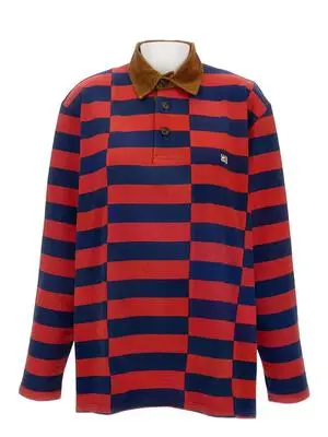 WALES BONNER Striped Long-sleeve Polo Shirt - Red