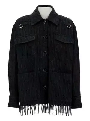 DURAZZI MILANO Pinstripe Fringed Jacket - Black