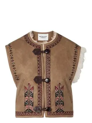 MARANT ETOILE Clemencia Embroidered Fleece Vest - Brown