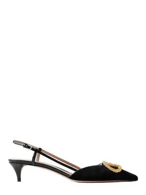 Valentino Garavani Vlogo Embellished Velvet Slingback Pumps - Black