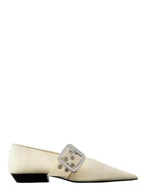 JIL SANDER Eyelet-embellished Leather Mary Jane Ballet Flats - Cream