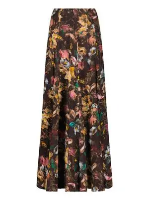Lela Rose Floral Printed Chiffon Trumpet Skirt - Brown