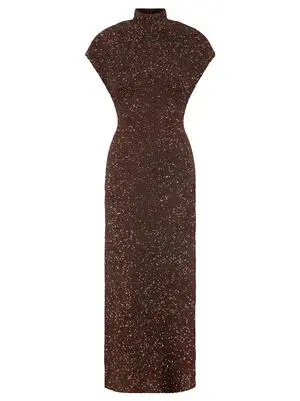 Lela Rose Sequin Knit Mock Neck Dress - Brown