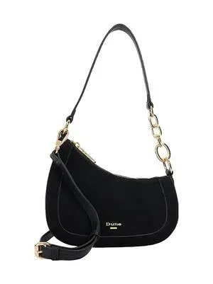 DUNE Small Suede Shoulder Bag - Black Suede