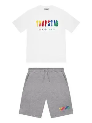 Trapstar Chenille Decoded Shorts Set - White/candy
