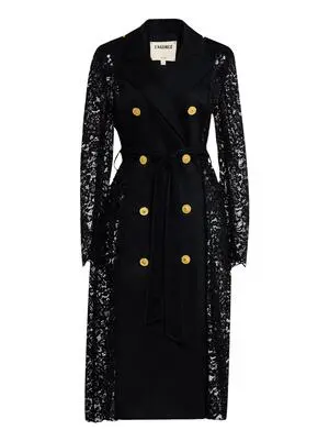L'Agence Amata Lace Paneled Trench Coat - Black