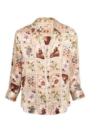 L'Agence Printed Silk Blouse - Tan Multi