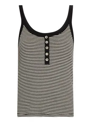 The Great. The Henley Slim Tank Top - Black  Cream Stripe