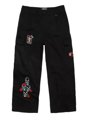 PAS DE MER Embroidered Cargo Trousers - Black