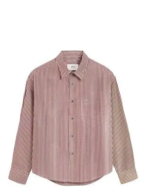 AMI Paris De Coeur Embossed Striped Cotton Boxy Shirt - Red