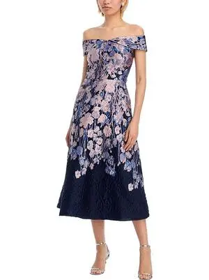 Rickie Freeman For Teri Jon Floral Metallic Fit & Flare Dress - Navy Multi
