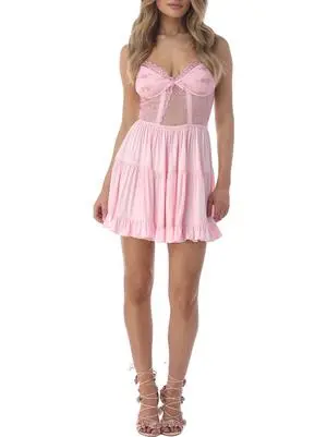 SKY Sheer Inset Babydoll Minidress - Pink