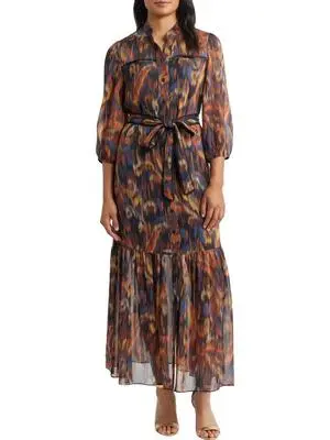 Julia Jordan Metallic Abstract Print Maxi Dress - Orange Multi