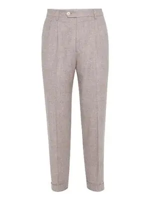 Brunello Cucinelli Prince Of Wales Flannel Trousers - Bark