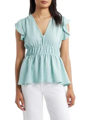 Loveappella Flutter Sleeve Empire Waist Top - Sage