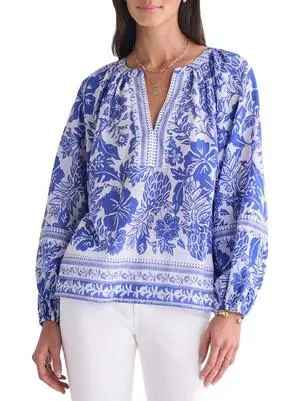 Vineyard Vines Printed Split Neck Popover Top - Paradise Print White