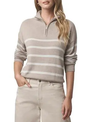 Splendid Striped Quarter Zip Pointelle Sweater Light Cedar Beige/multi