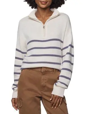 Splendid Striped Quarter Zip Pointelle Sweater Pale Oak/eggplant